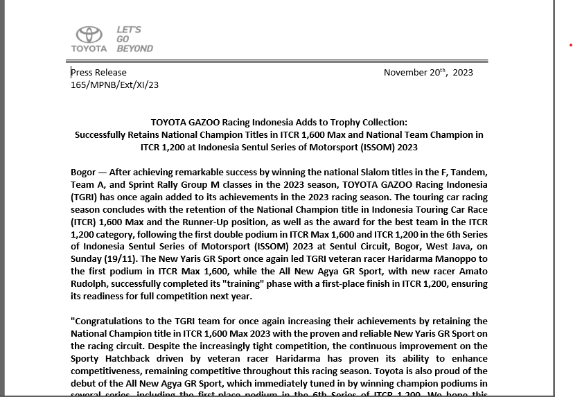 TOYOTA GAZOO Racing Indonesia Adds to Trophy Collection: Successfully ...